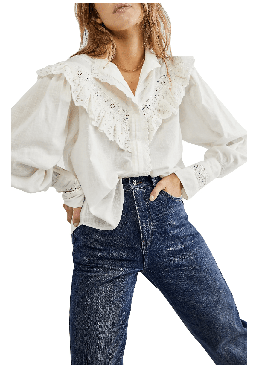 Free People White Ruffle Blouse - Karina Style Diaries